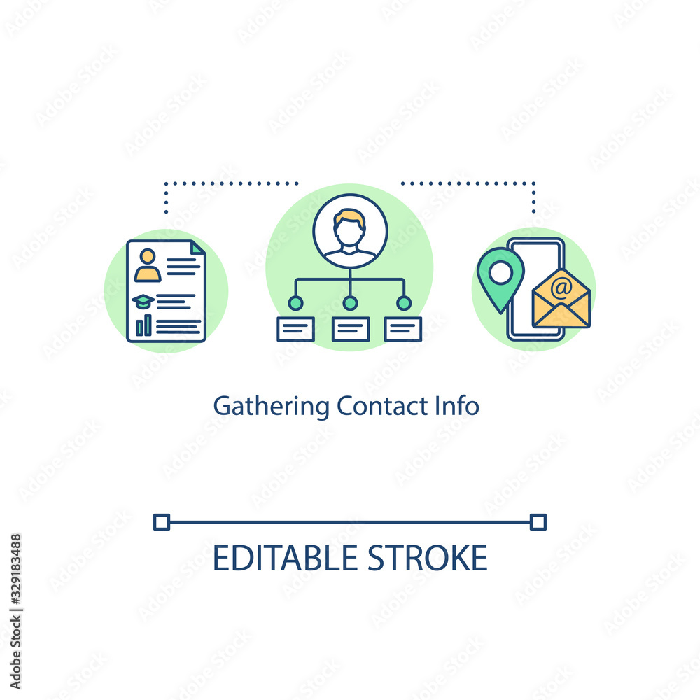 Gathering contact info concept icon. Creating client database idea thin ...