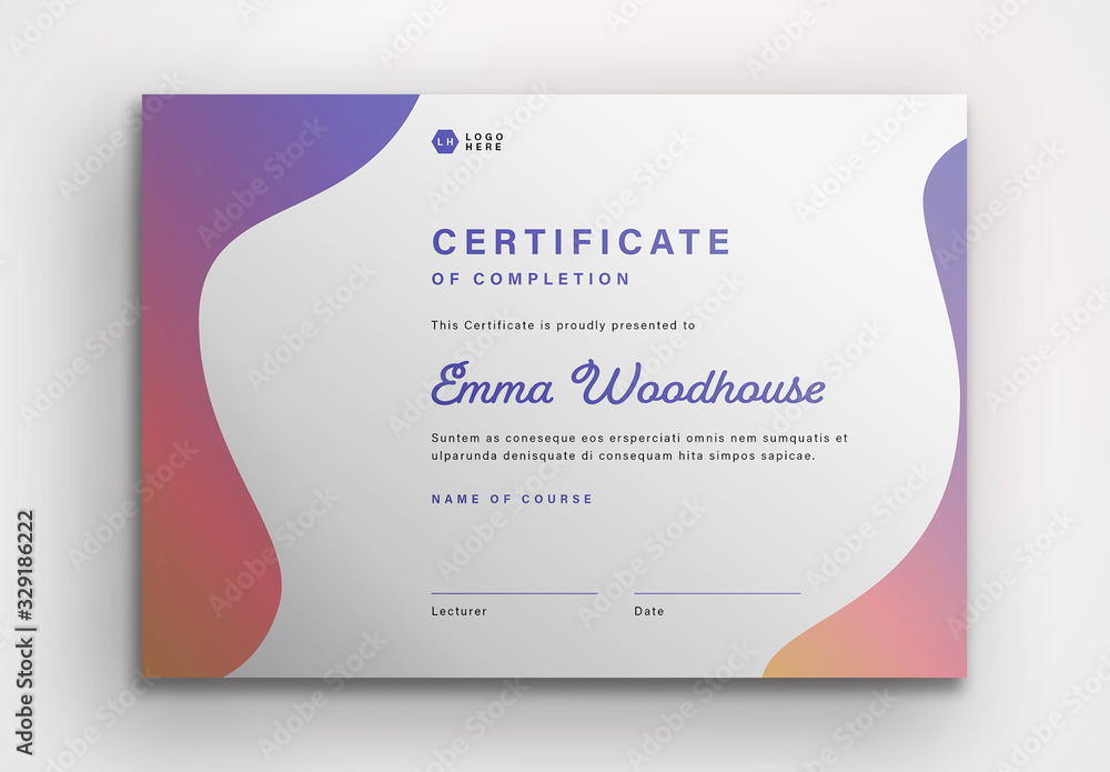 Certificate of Completion Layout with Gradient Border Element Stock ...