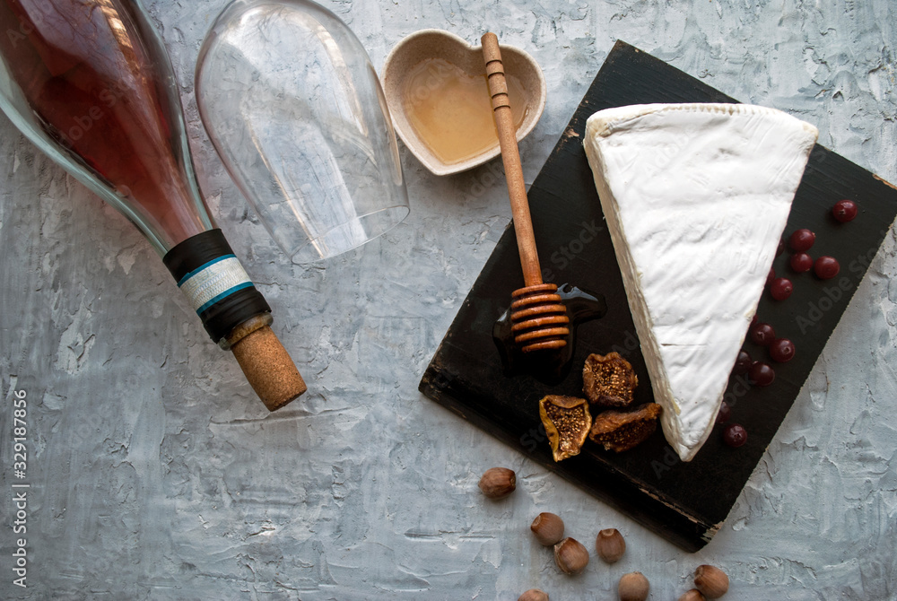 Brie cheese. Food for wine and romance, cheese delicacies. Horizontal ...