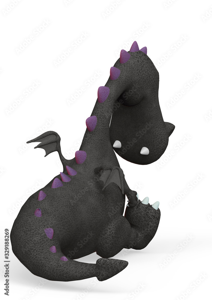 baby dragon cartoon is sad in a white background rear view Stock ...