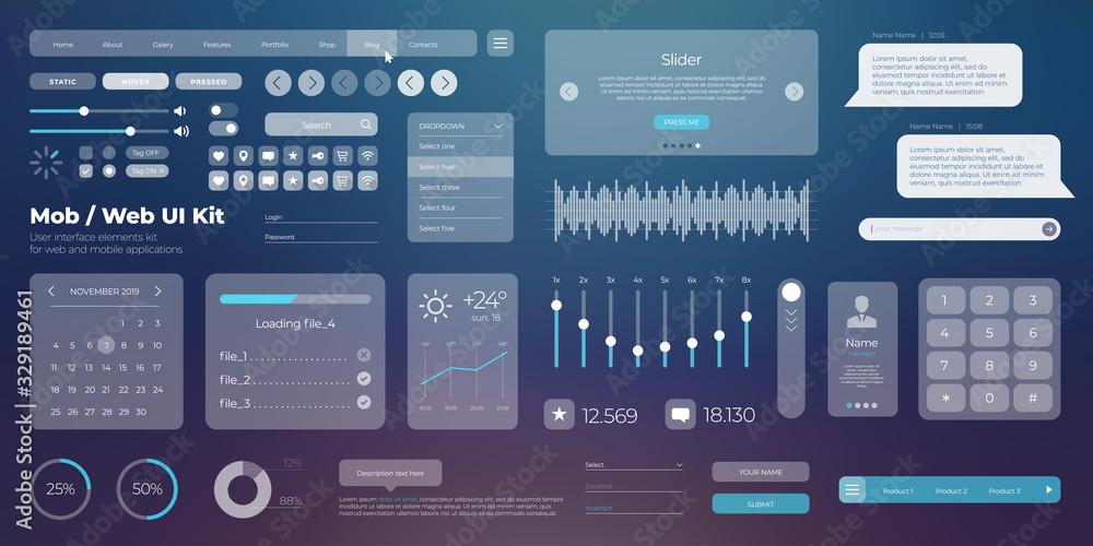 Vector responsive UI UX kit template for mobile applications and web ...