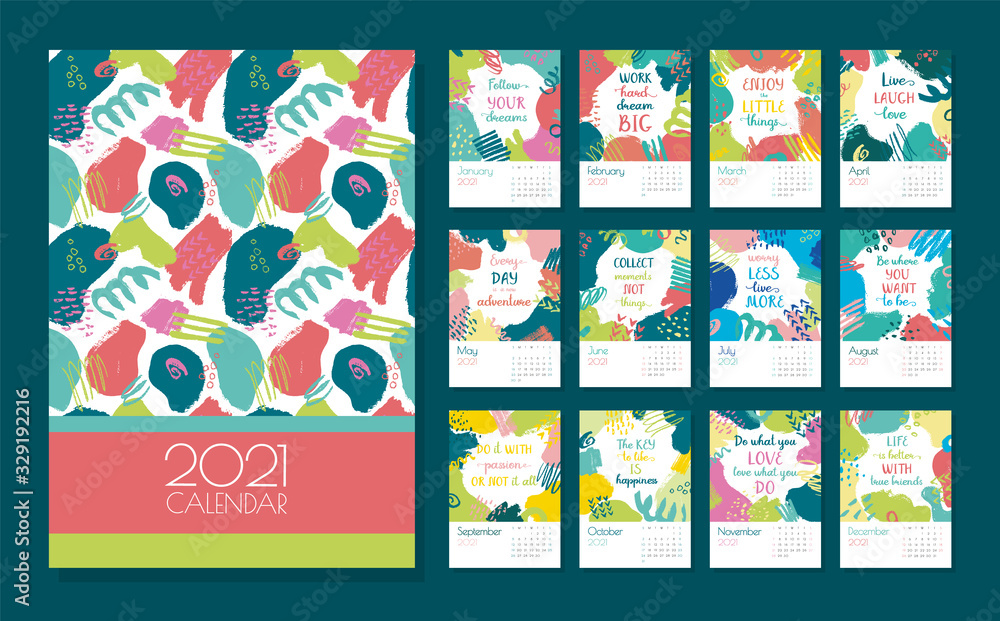 vector calendar for 2021. Editable and printable template with bright ...