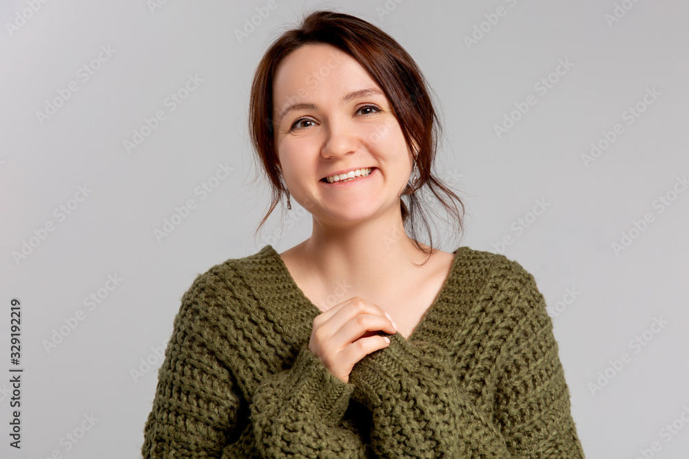 Smiling attractive happy young girl laughing carefree having fun ...