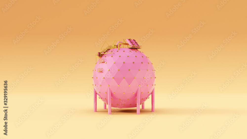 Pink an Gold Moon Base Geo Dome Structure Warm Cream Background 3d ...