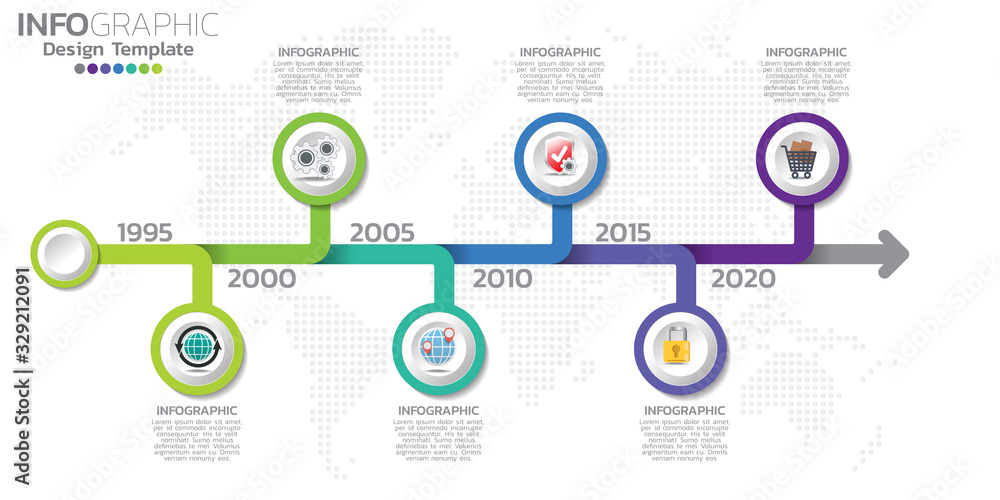 Timeline infographics template with arrows, flowchart, workflow or ...