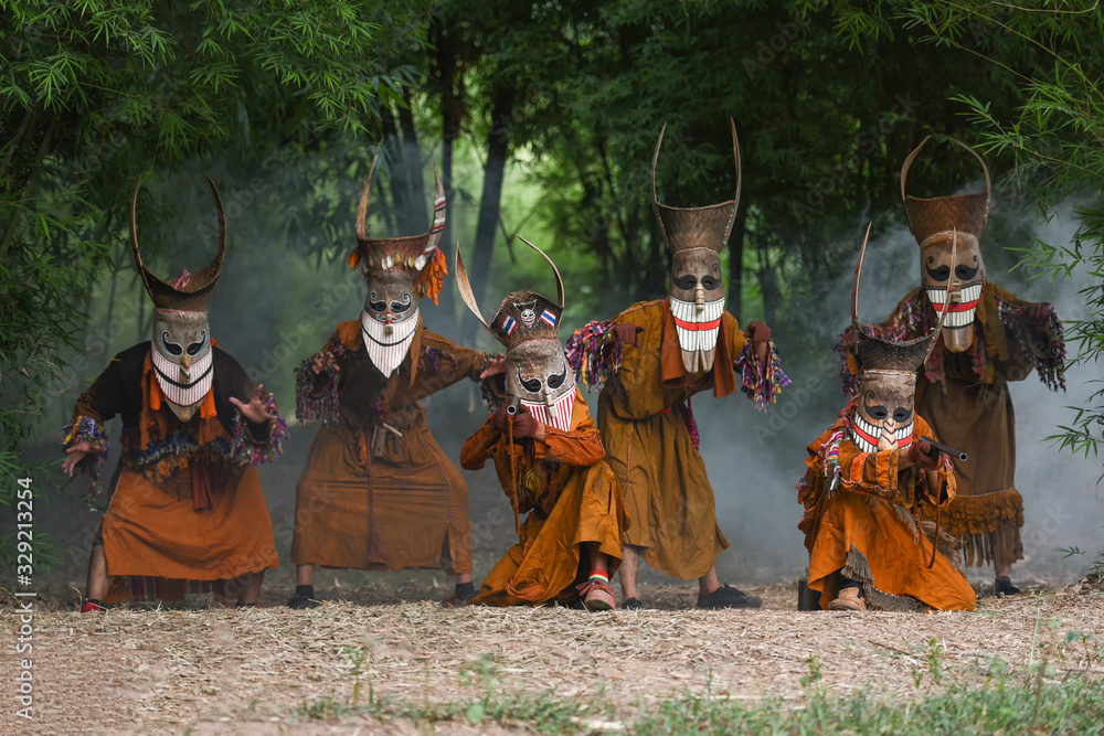 Phi ta khon festival ghost mask and colorful costume fun traditional ...