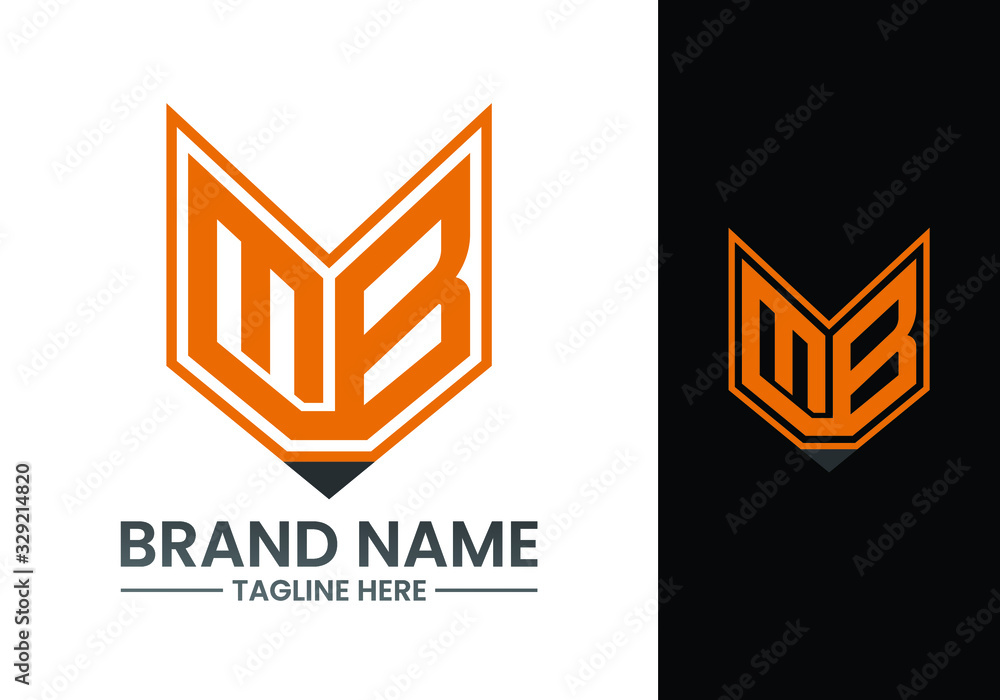 Initial letter M B logo template with modern fox head line art symbol ...