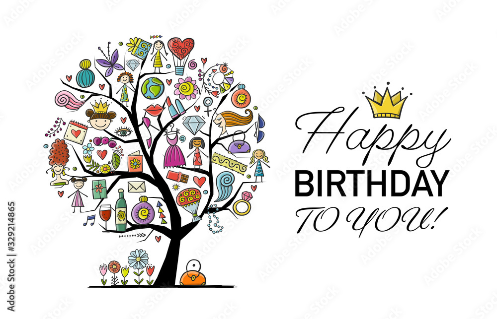 Art tree with female accesuares, gifts and wishes. Idea for your design ...