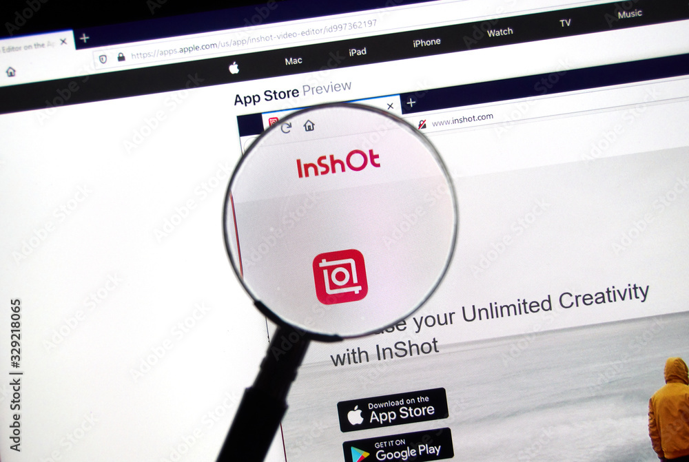 Inshot official homepage and logo under magnifying glass Stock Photo ...