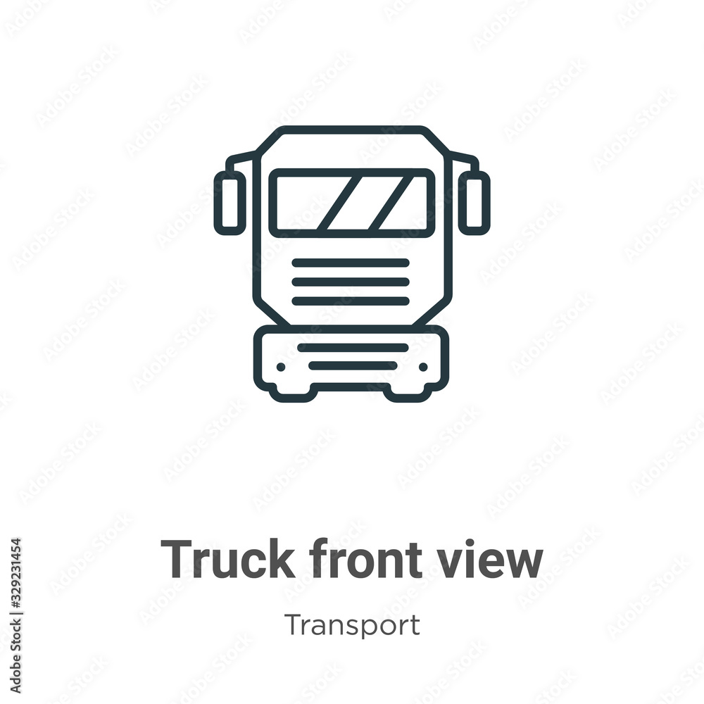 Truck front view outline vector icon. Thin line black truck front view ...