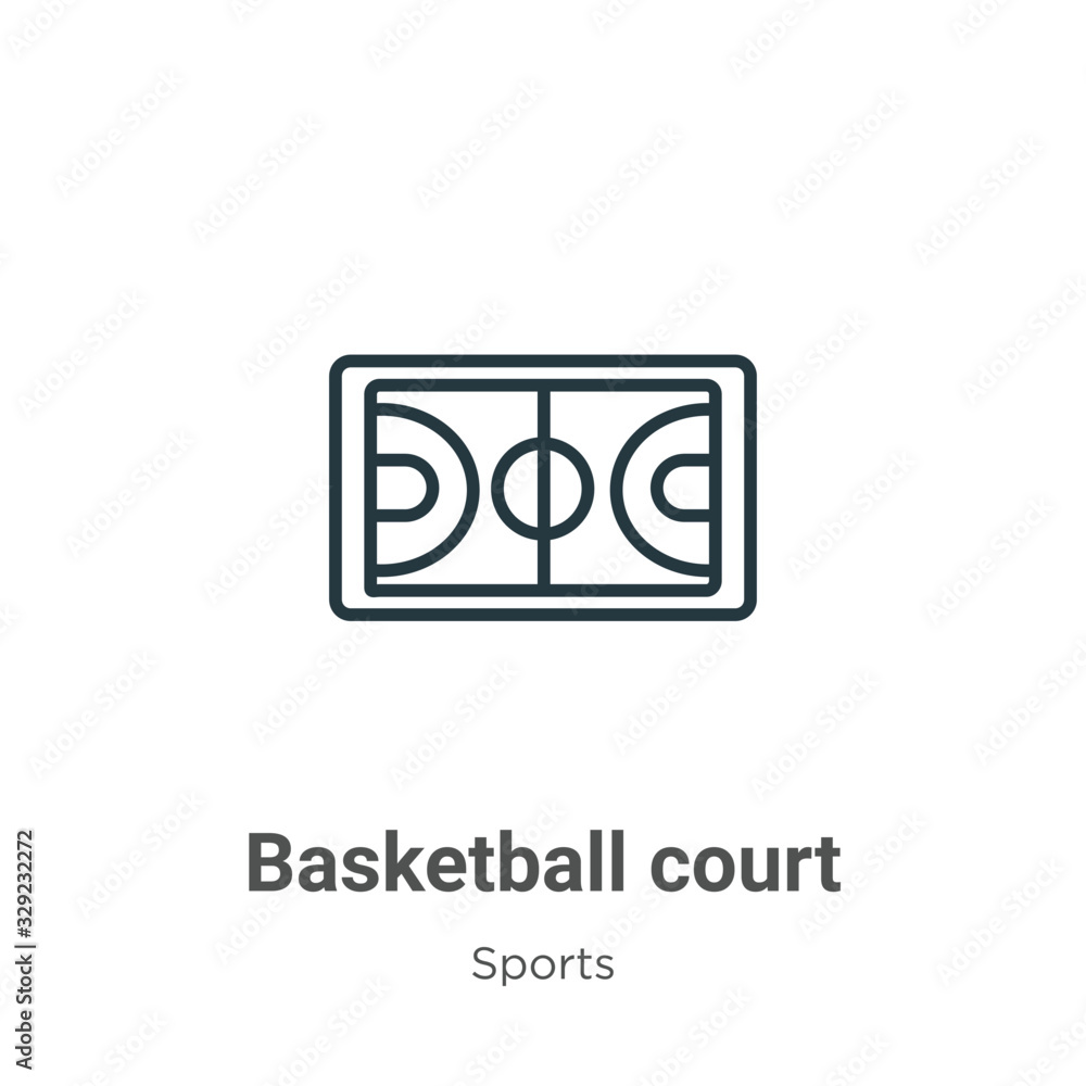 Basketball court outline vector icon. Thin line black basketball court ...
