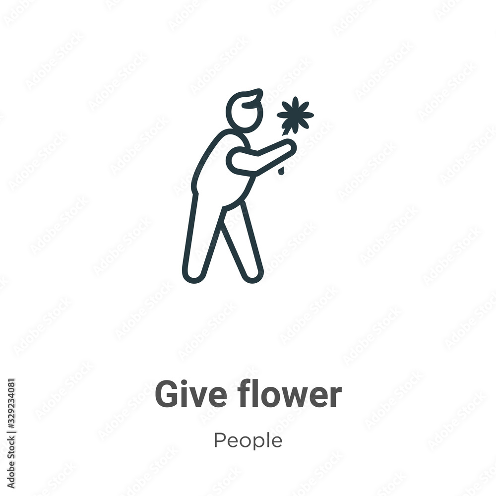 Give flower outline vector icon. Thin line black give flower icon, flat ...