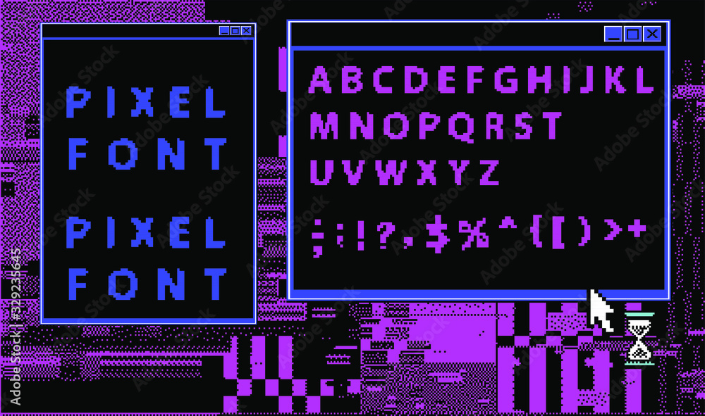Pixel alphabet letters and punctuation marks. Modern stylish font or ...