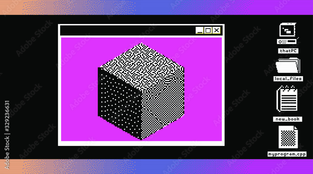 Retro user interface desktop with Command-line terminal window. Surreal ...
