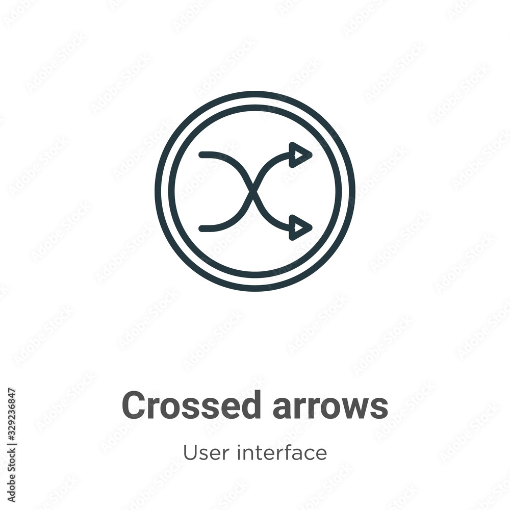 Vecteur Stock Crossed arrows outline vector icon. Thin line black crossed arrows icon, flat ...