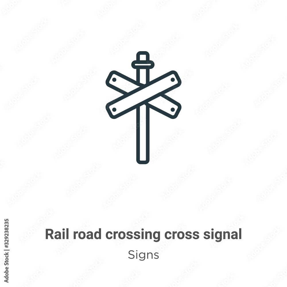 Rail road crossing cross signal outline vector icon. Thin line black ...