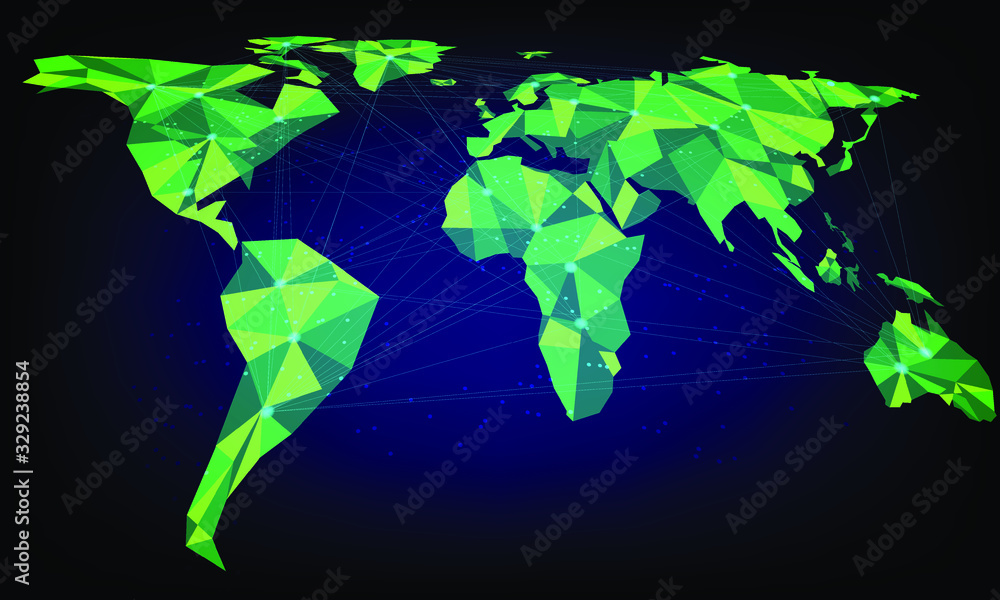 Polygon world map with nodes linked by lines. Stock Vector | Adobe Stock