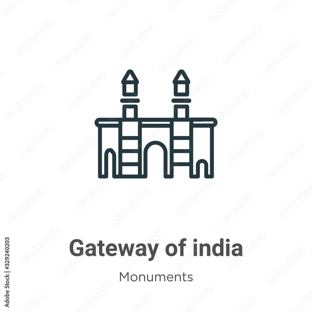 Gateway of india outline vector icon. Thin line black gateway of india ...