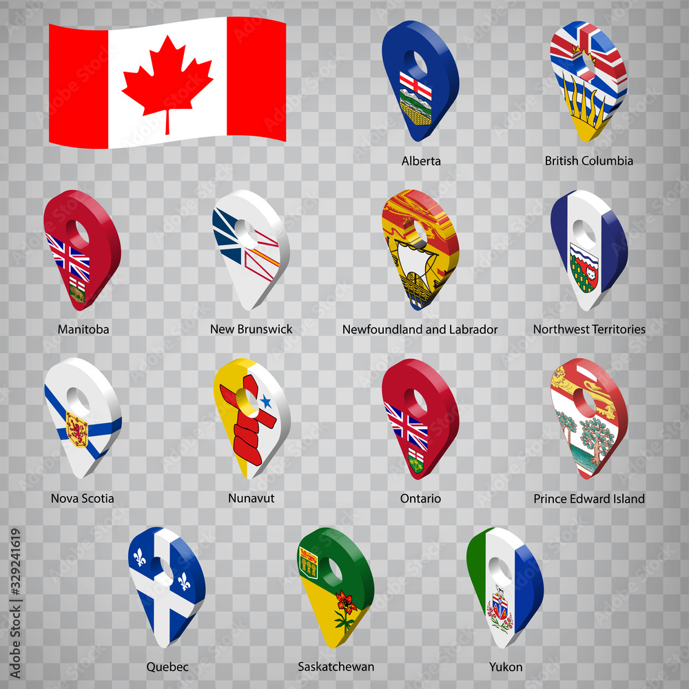 Thirteen flags the Provinces of Canada - alphabetical order with name ...