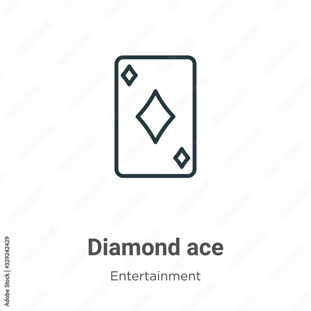 Diamond ace outline vector icon. Thin line black diamond ace icon, flat ...