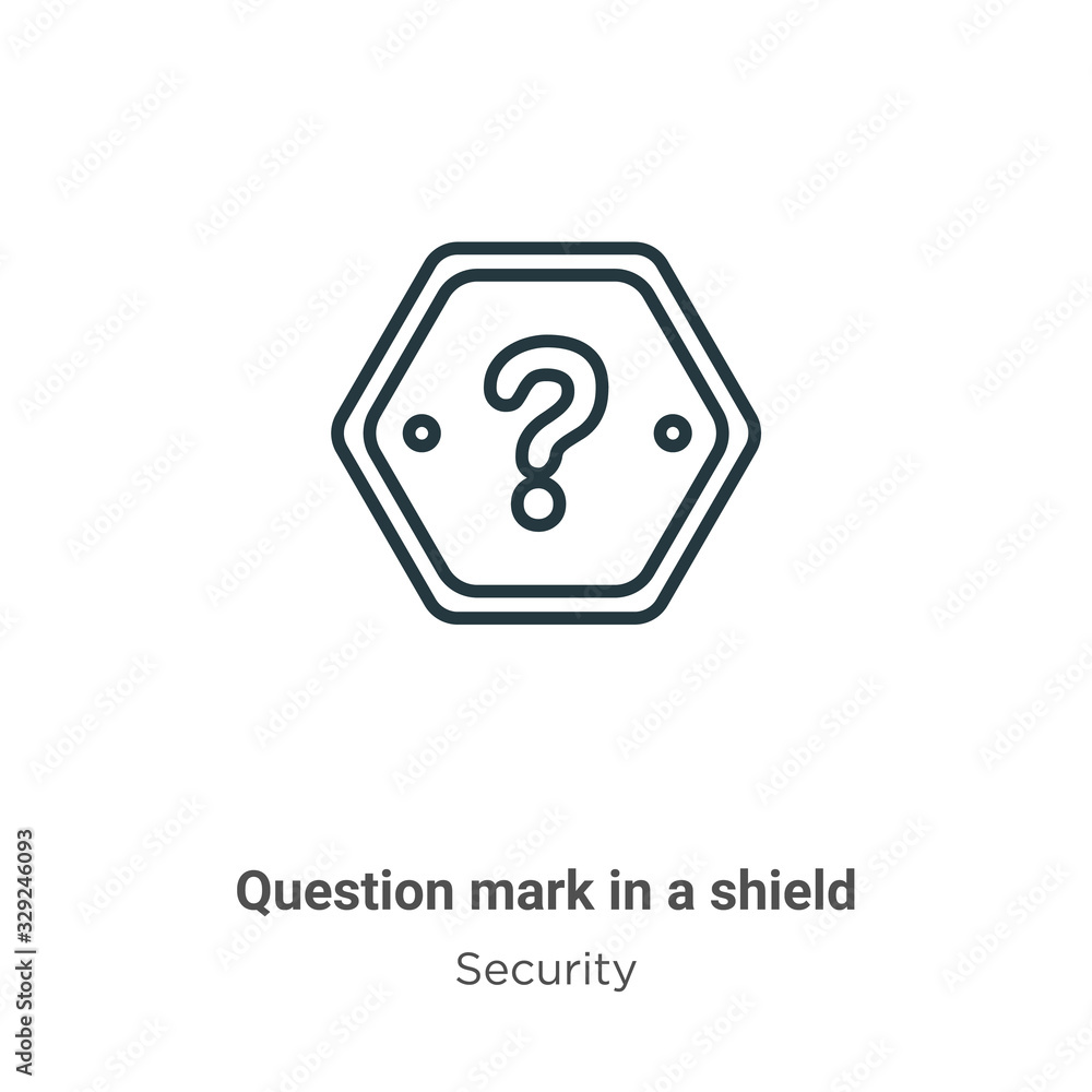 Question mark in a shield outline vector icon. Thin line black question ...