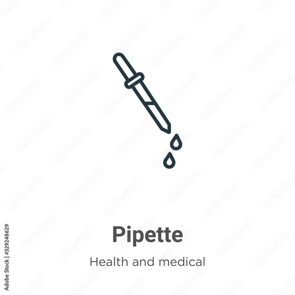 Pipette outline vector icon. Thin line black pipette icon, flat vector ...