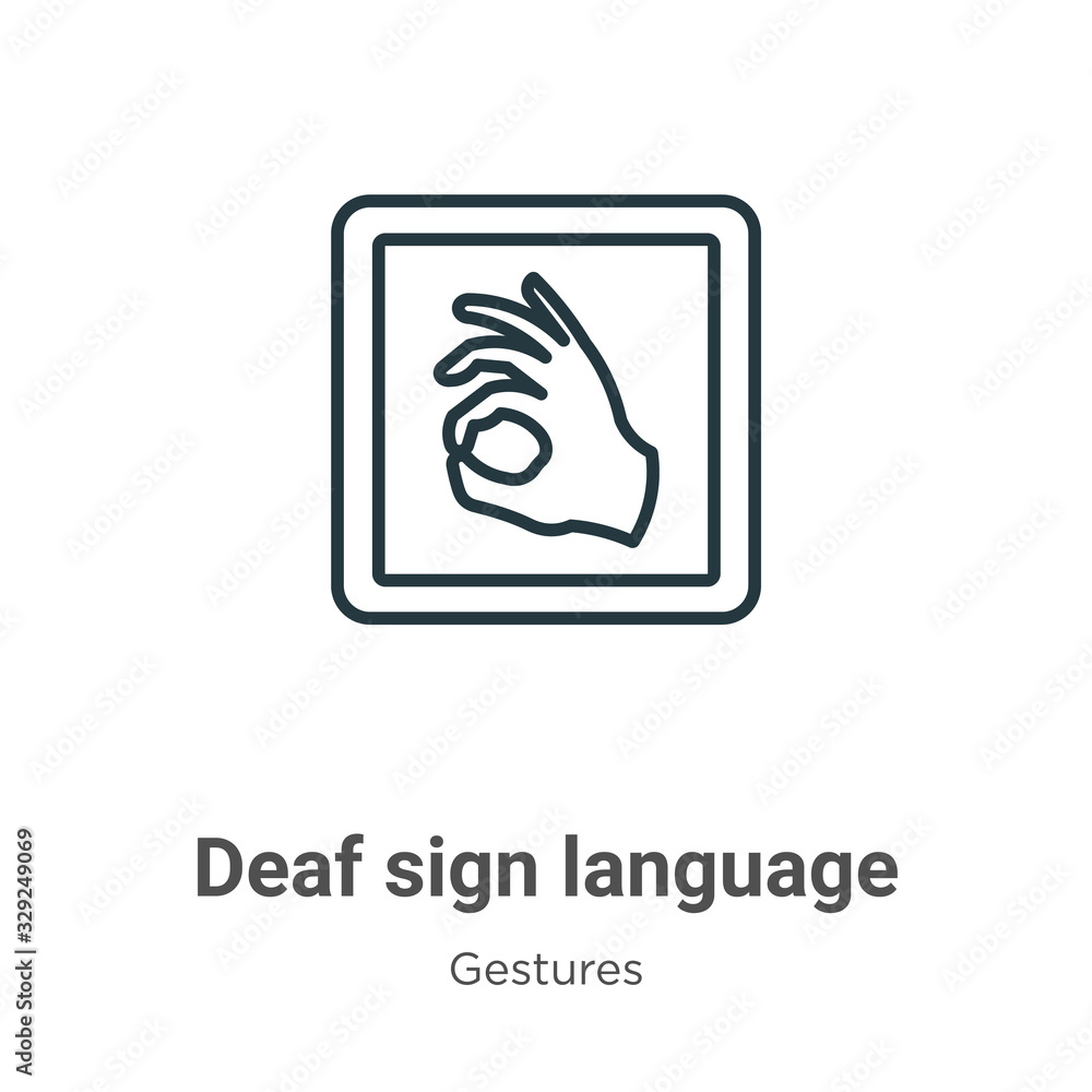 Deaf sign language outline vector icon. Thin line black deaf sign ...