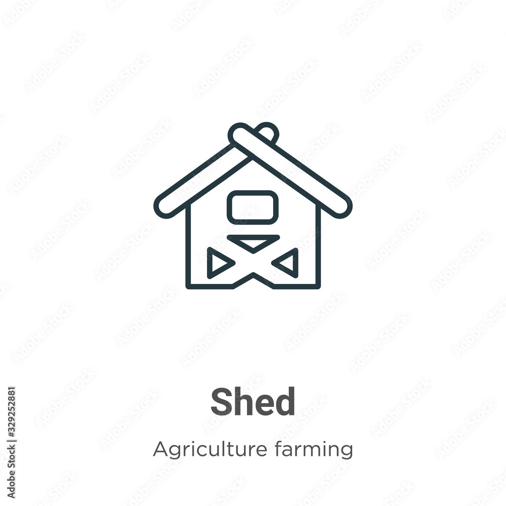 Shed outline vector icon. Thin line black shed icon, flat vector simple ...
