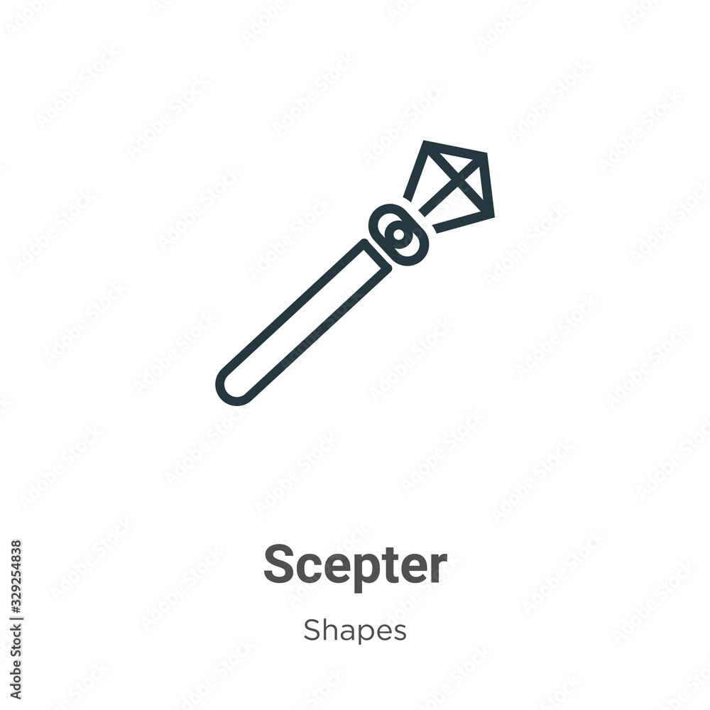 Scepter outline vector icon. Thin line black scepter icon, flat vector ...