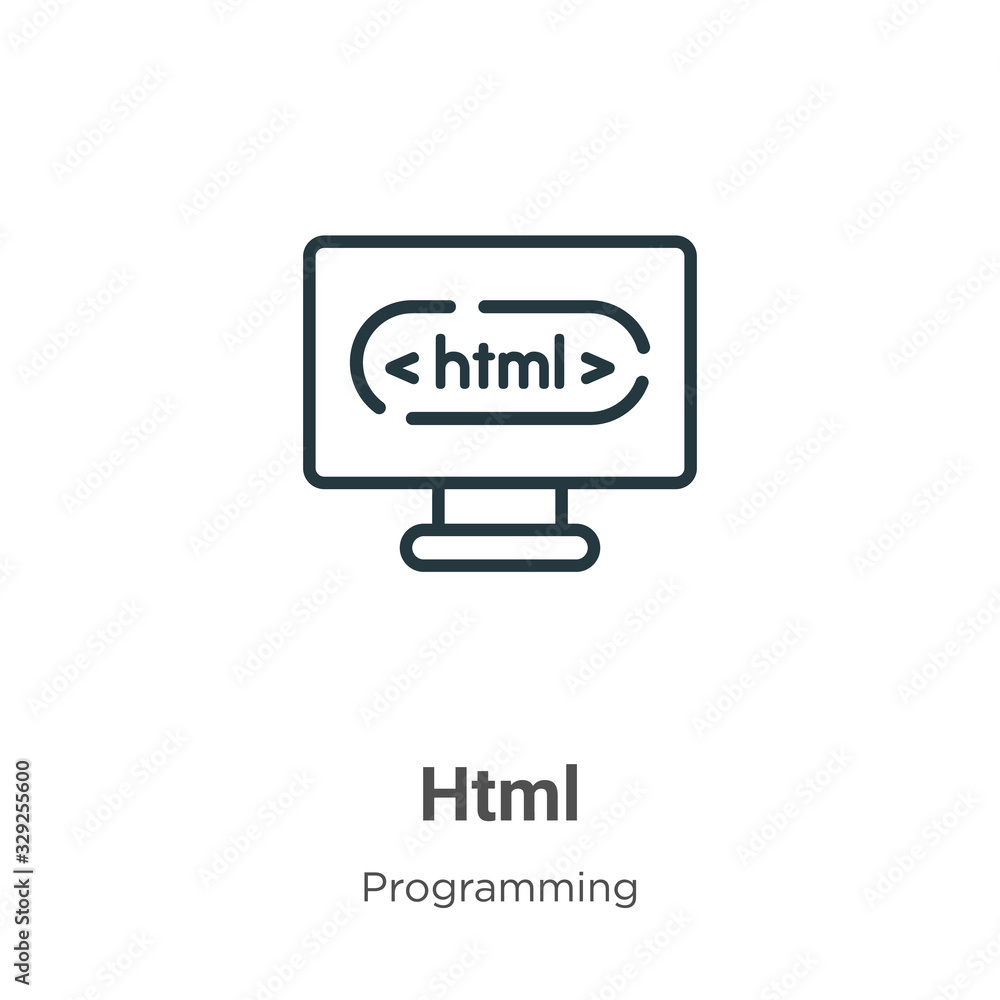 Html outline vector icon. Thin line black html icon, flat vector simple ...
