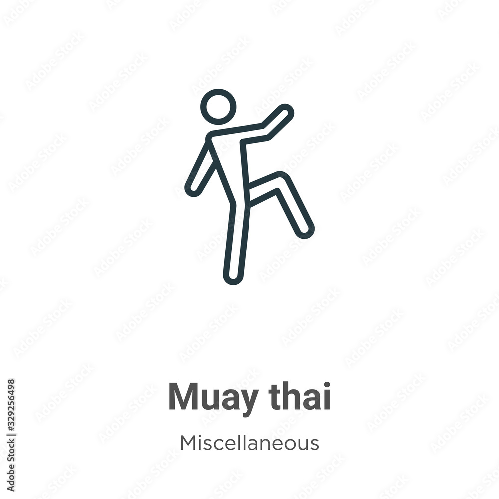 Muay thai outline vector icon. Thin line black muay thai icon, flat vector simple element ...
