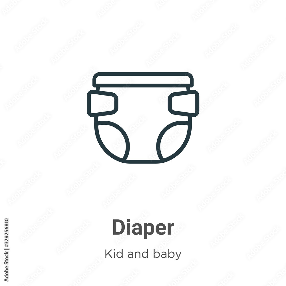 Diaper outline vector icon. Thin line black diaper icon, flat vector ...
