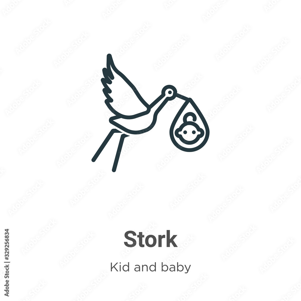 Stork outline vector icon. Thin line black stork icon, flat vector ...