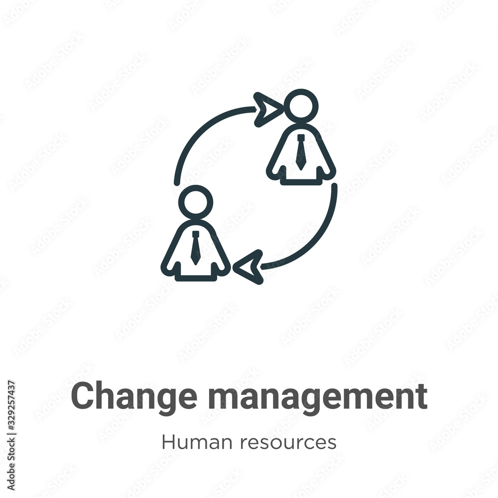 Change management outline vector icon. Thin line black change ...