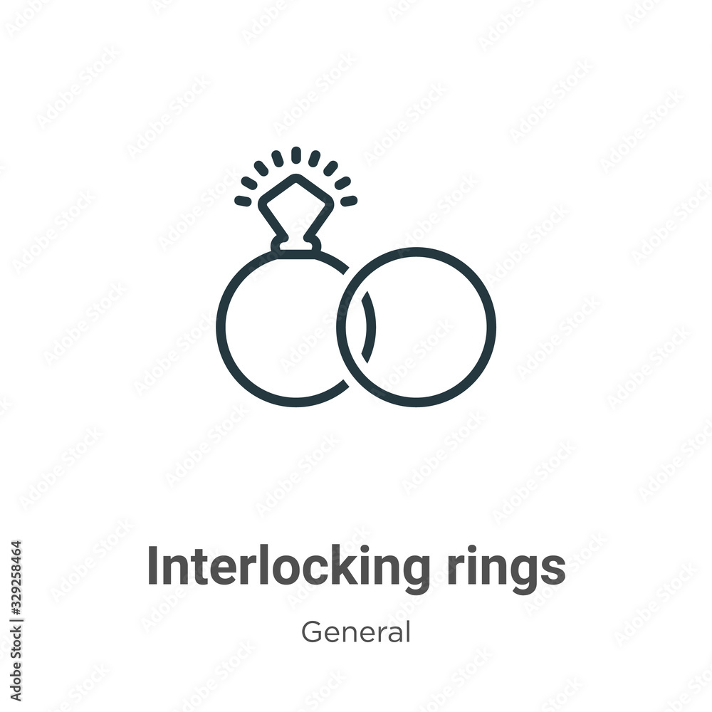 Interlocking rings outline vector icon. Thin line black interlocking ...