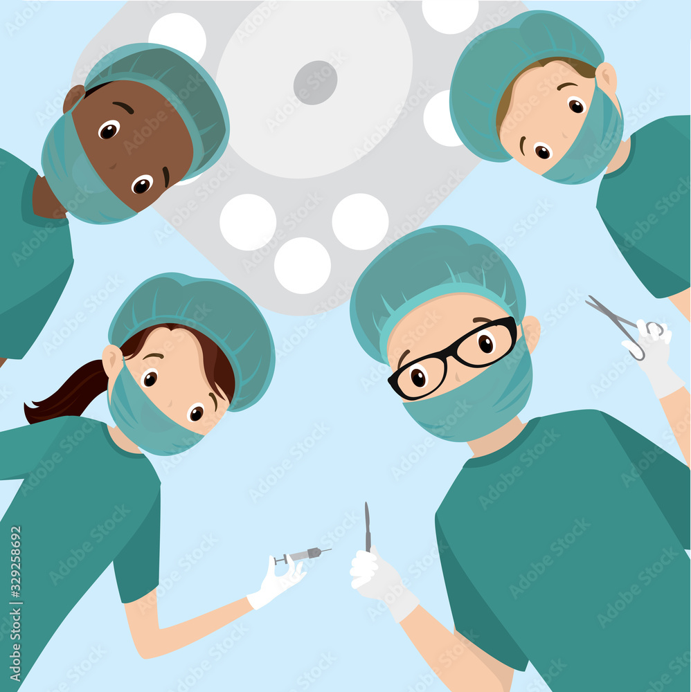 Surgeons and nurses perform surgery, bottom view Stock Vector | Adobe Stock