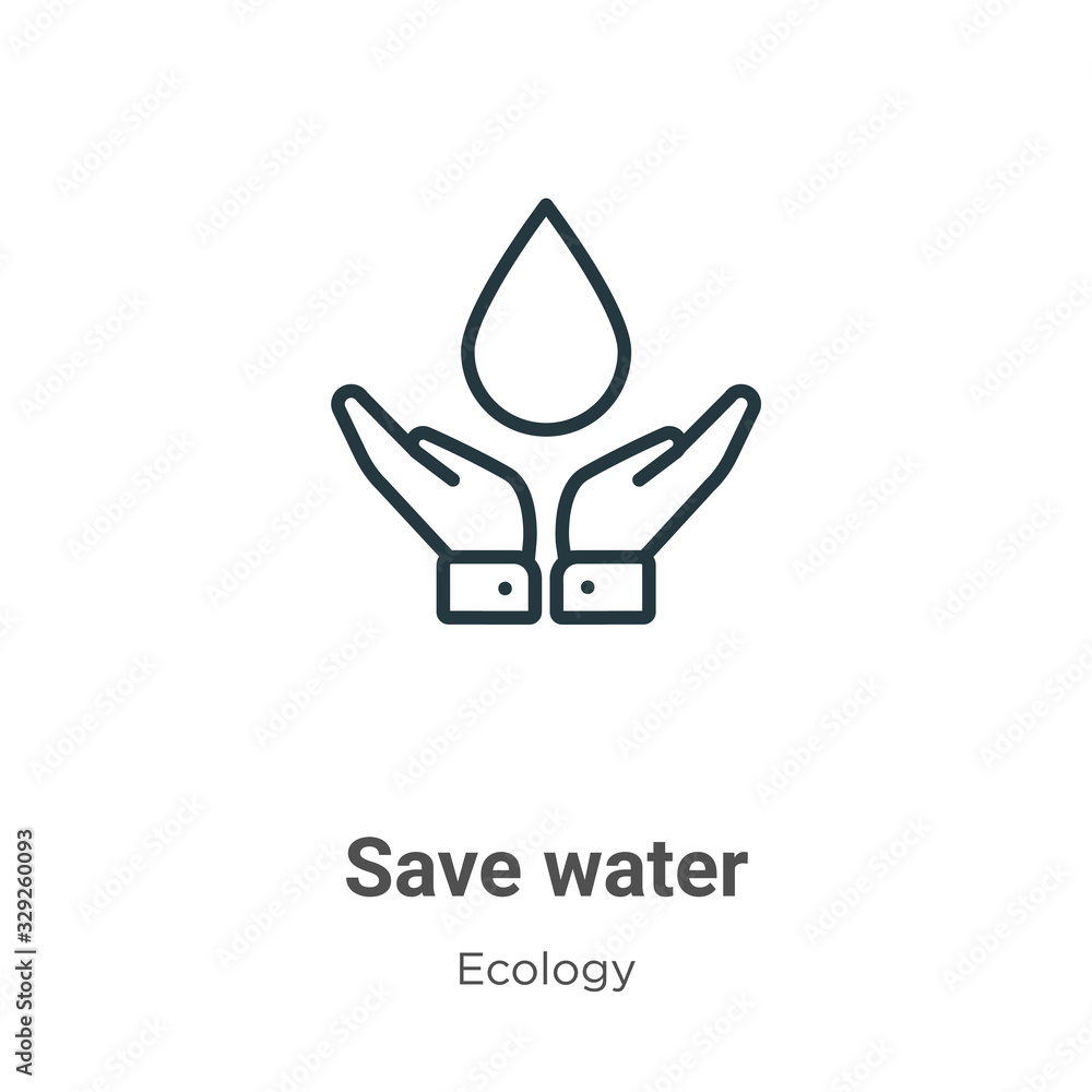 Save water outline vector icon. Thin line black save water icon, flat ...