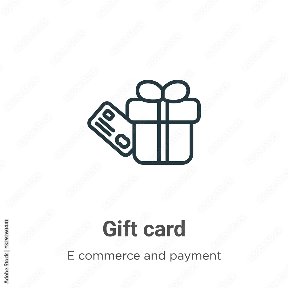 Gift card outline vector icon. Thin line black gift card icon, flat ...