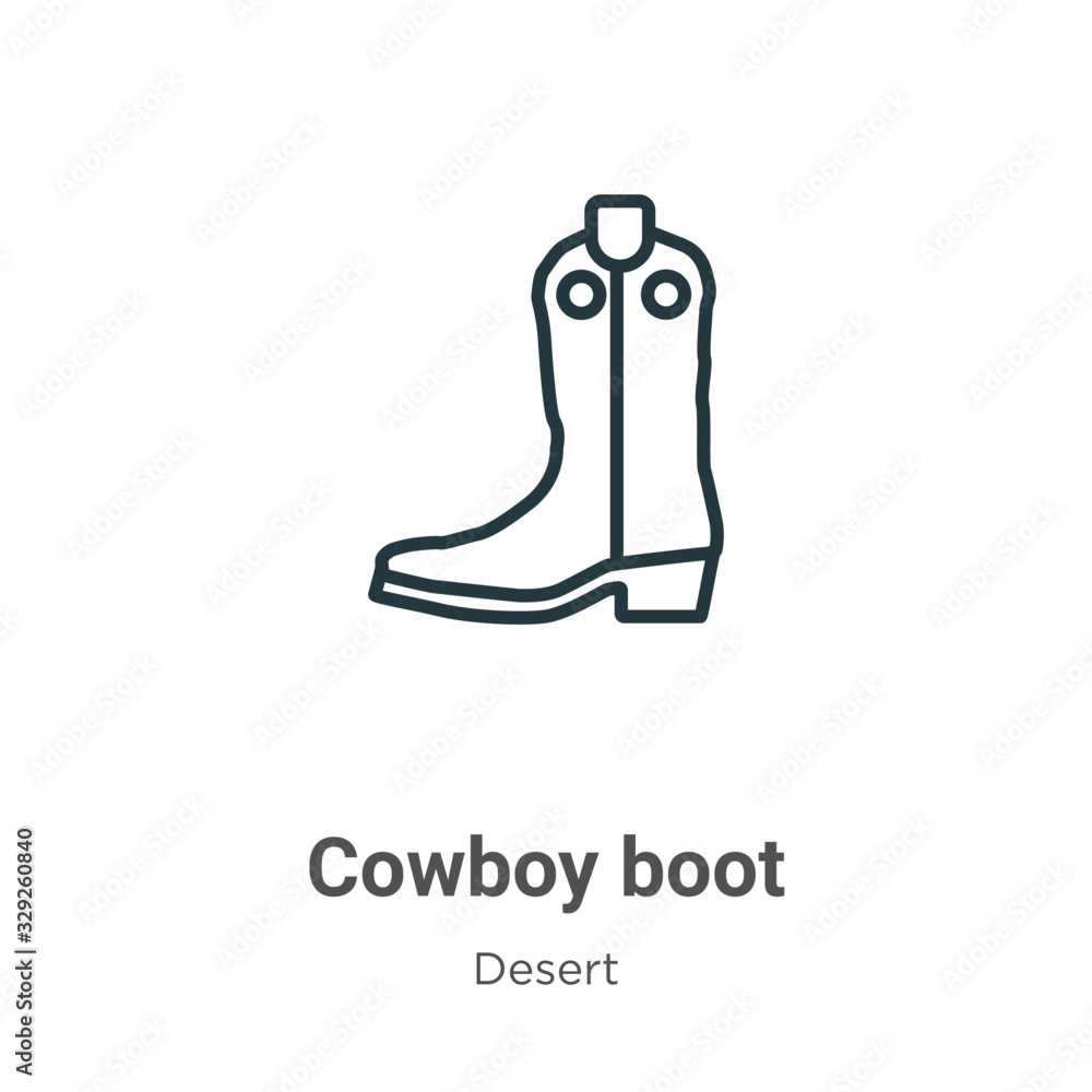 Cowboy boot outline vector icon. Thin line black cowboy boot icon, flat ...
