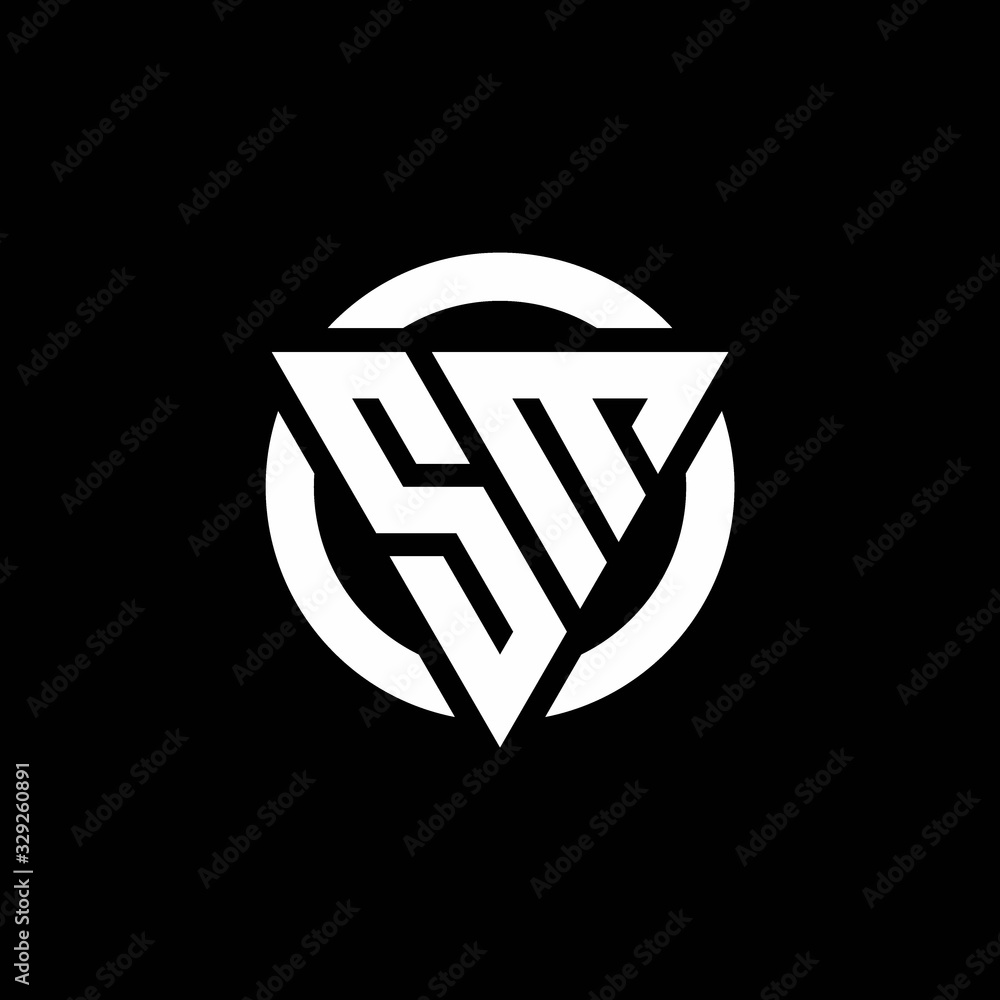 SM logo with triangle shape and circle rounded design template Stock ...