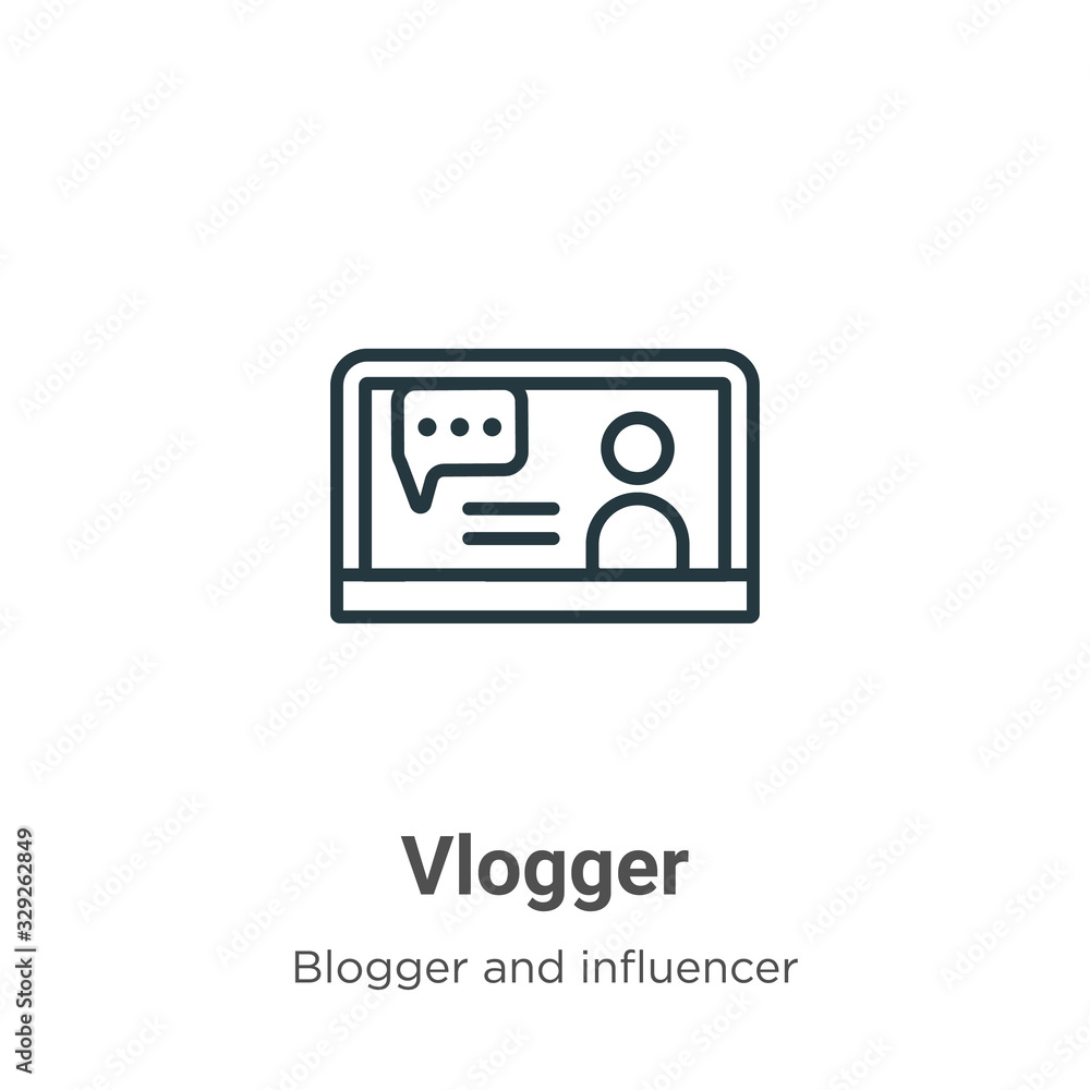 Vlogger outline vector icon. Thin line black vlogger icon, flat vector simple element ...
