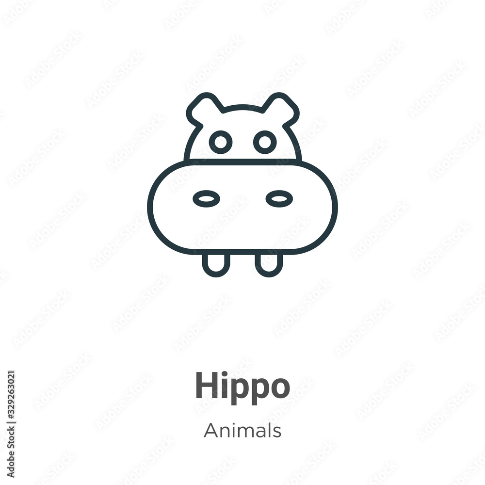 Hippo outline vector icon. Thin line black hippo icon, flat vector ...