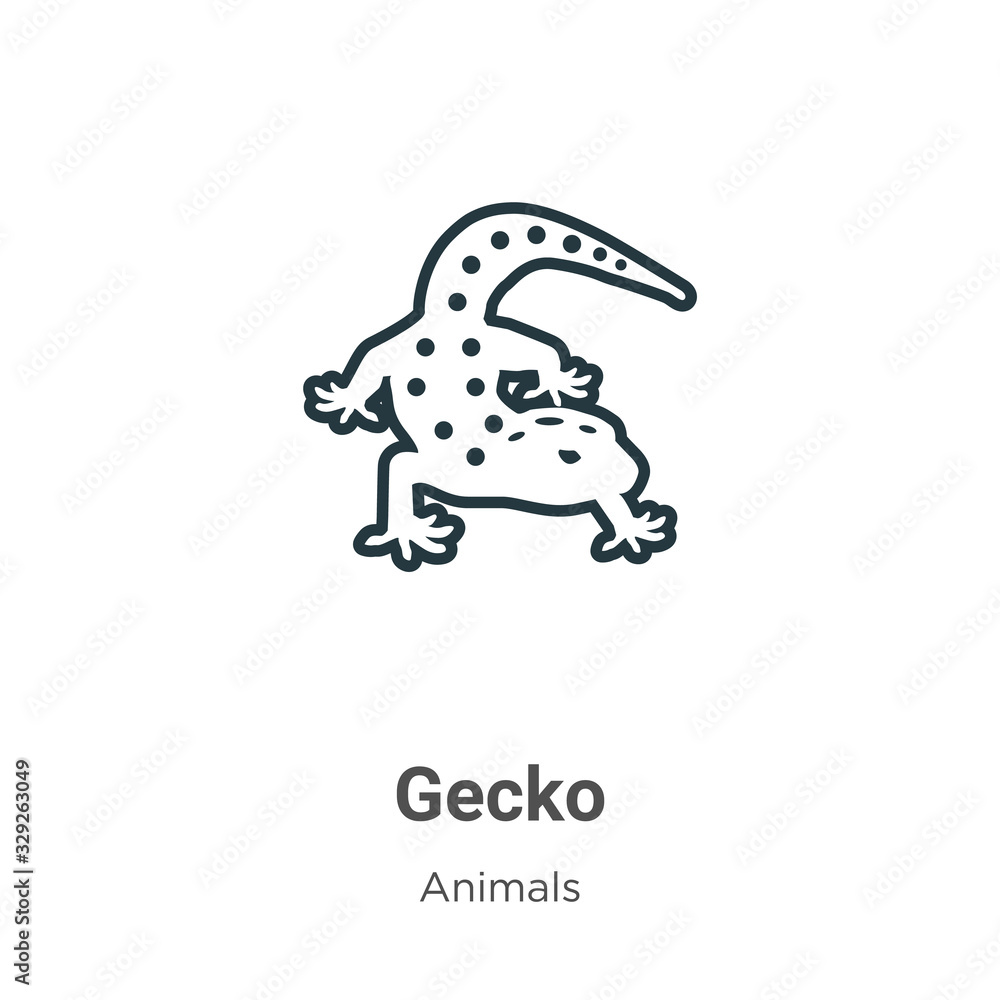 Gecko outline vector icon. Thin line black gecko icon, flat vector ...