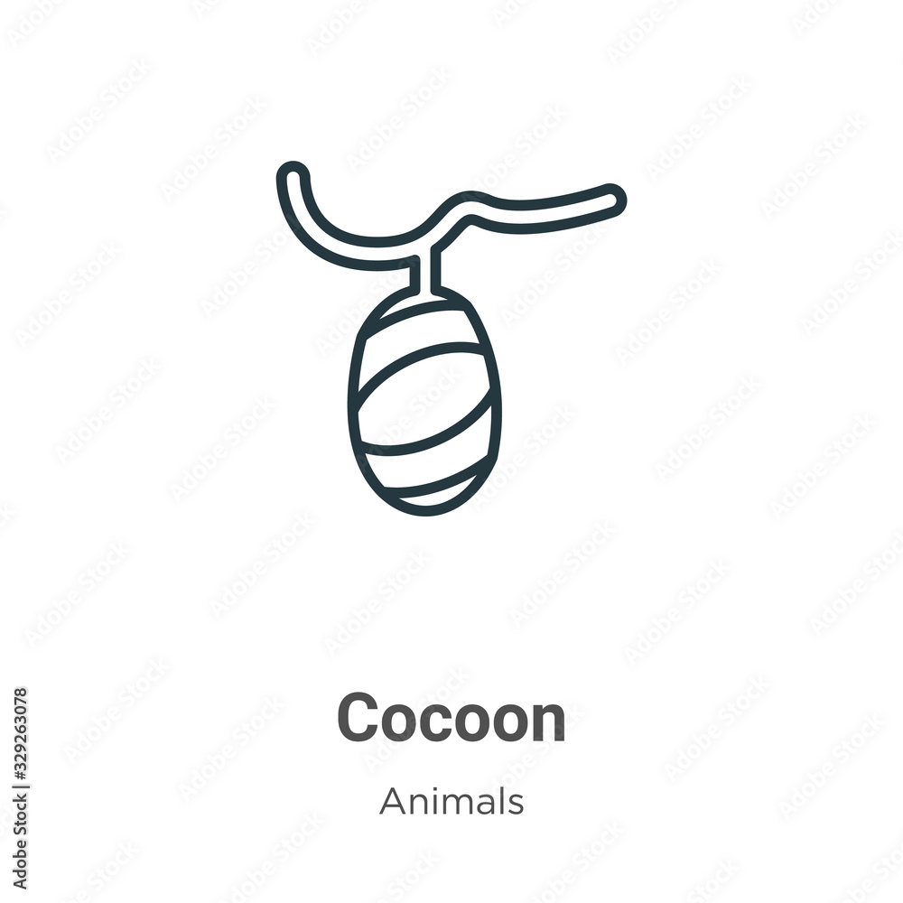 Cocoon outline vector icon. Thin line black cocoon icon, flat vector ...