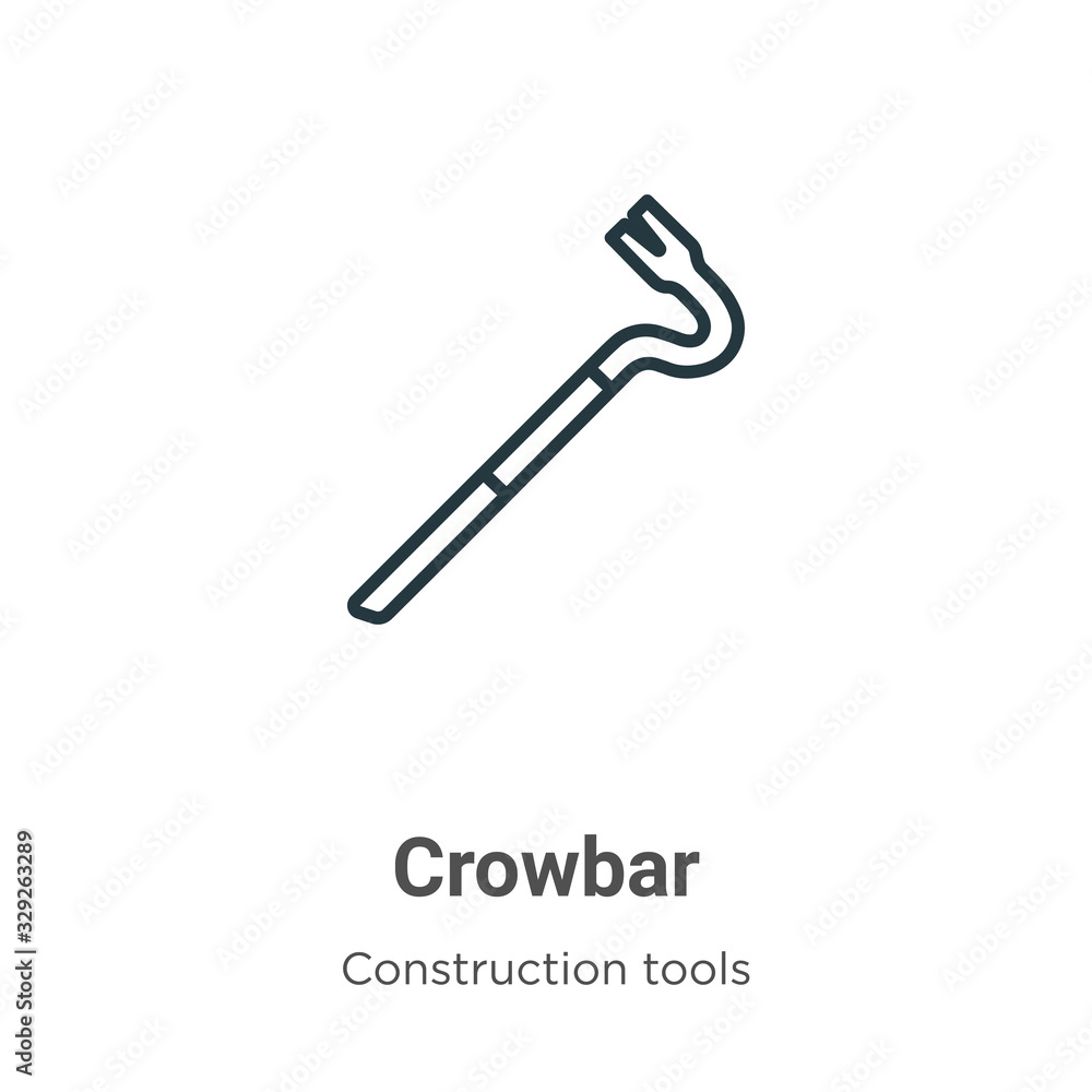 Crowbar outline vector icon. Thin line black crowbar icon, flat vector ...