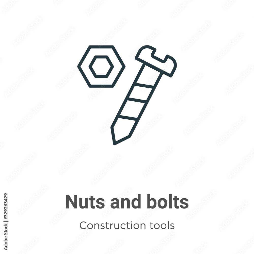 Nuts and bolts outline vector icon. Thin line black nuts and bolts icon ...