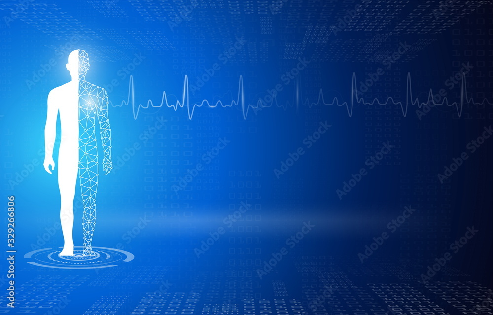 abstract background technology concept in blue light,brain and human ...