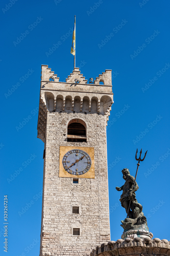 Torre Civica, Civic medieval Tower and the bronze statue of Neptune ...