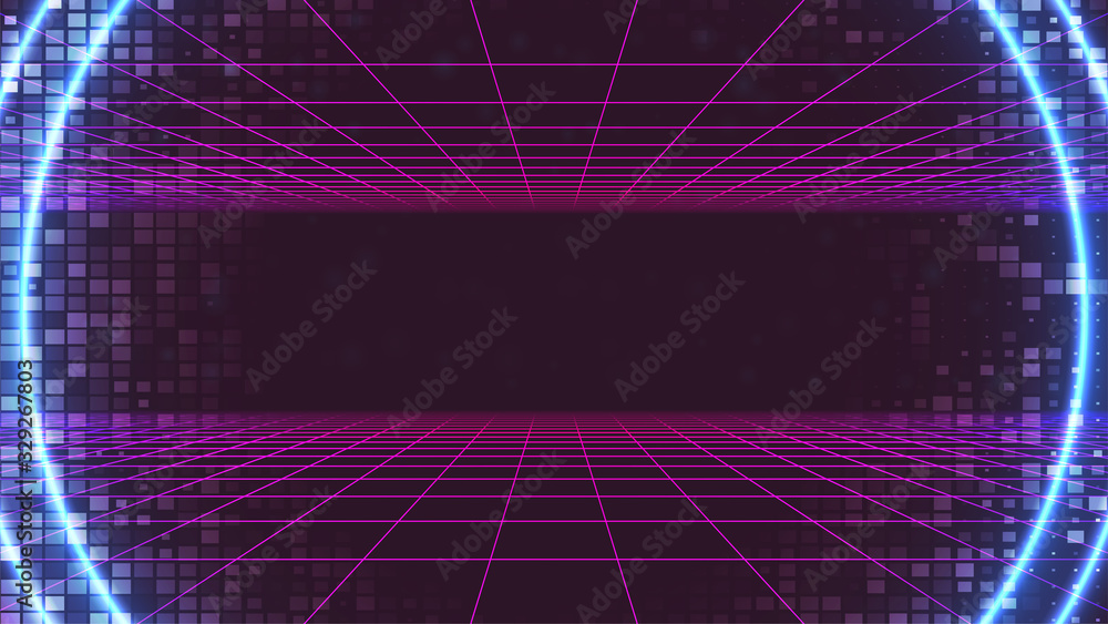 Vetor de Synthwave Digital Background. 80s Retro Futuristic Backdrop. Vector Vaporwave ...
