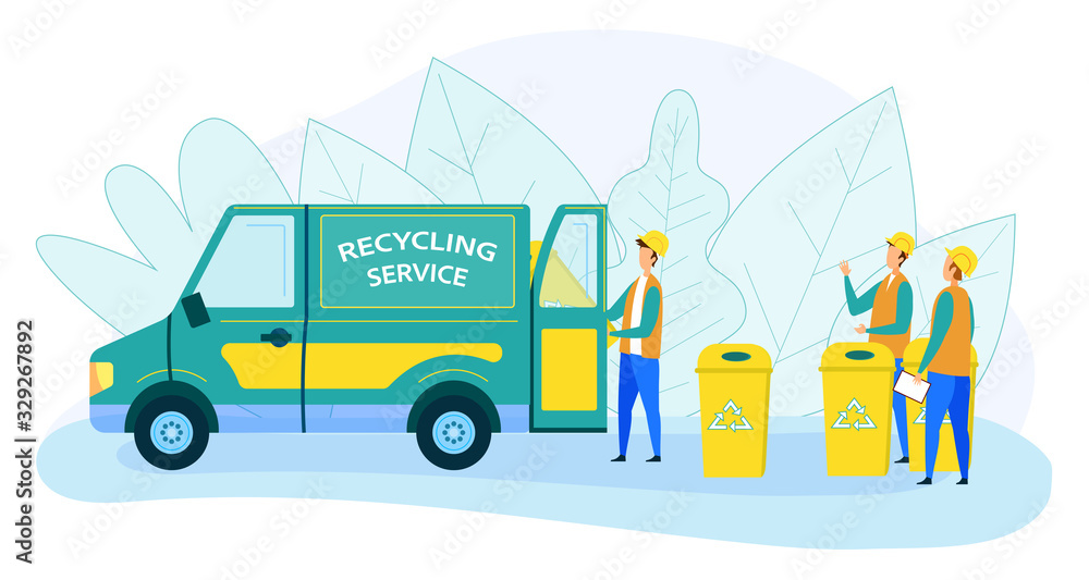 Municipal Recycling Service Workers Wearing Uniform and Helmet Loading ...
